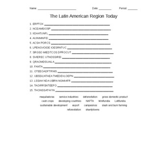 The Latin American Region Today Vocabulary Word Scramble - Amped Up ...