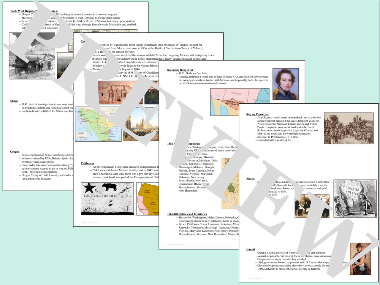 Westward Expansion Reference Sheet and Review Activity