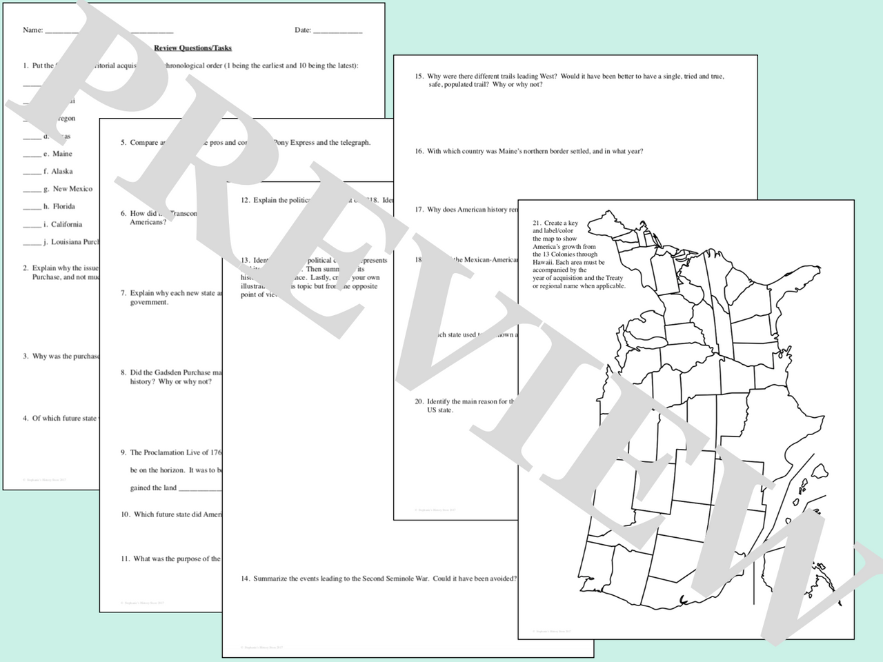 Westward Expansion Reference Sheet and Review Activity
