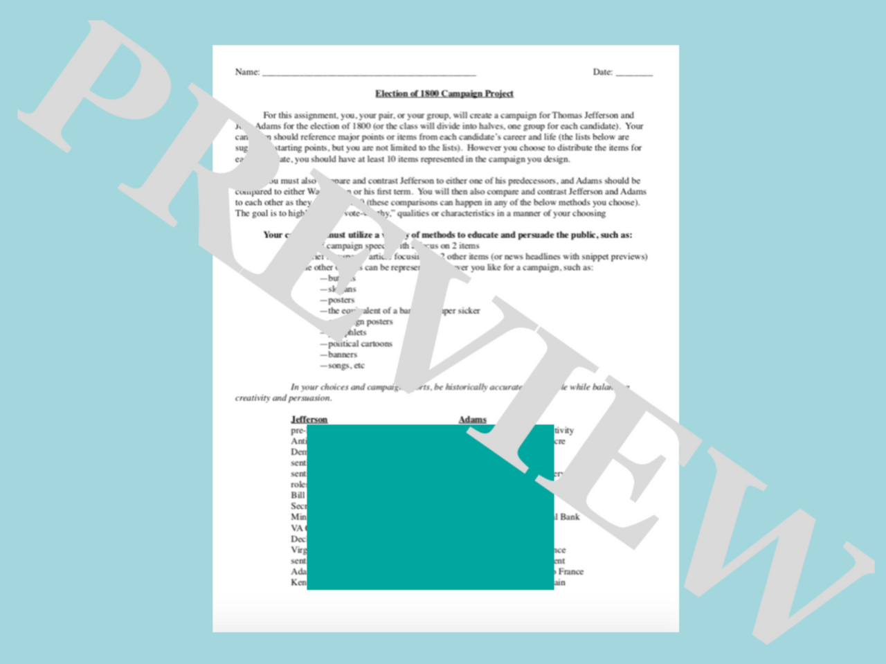 The Election of 1800 Campaign Project