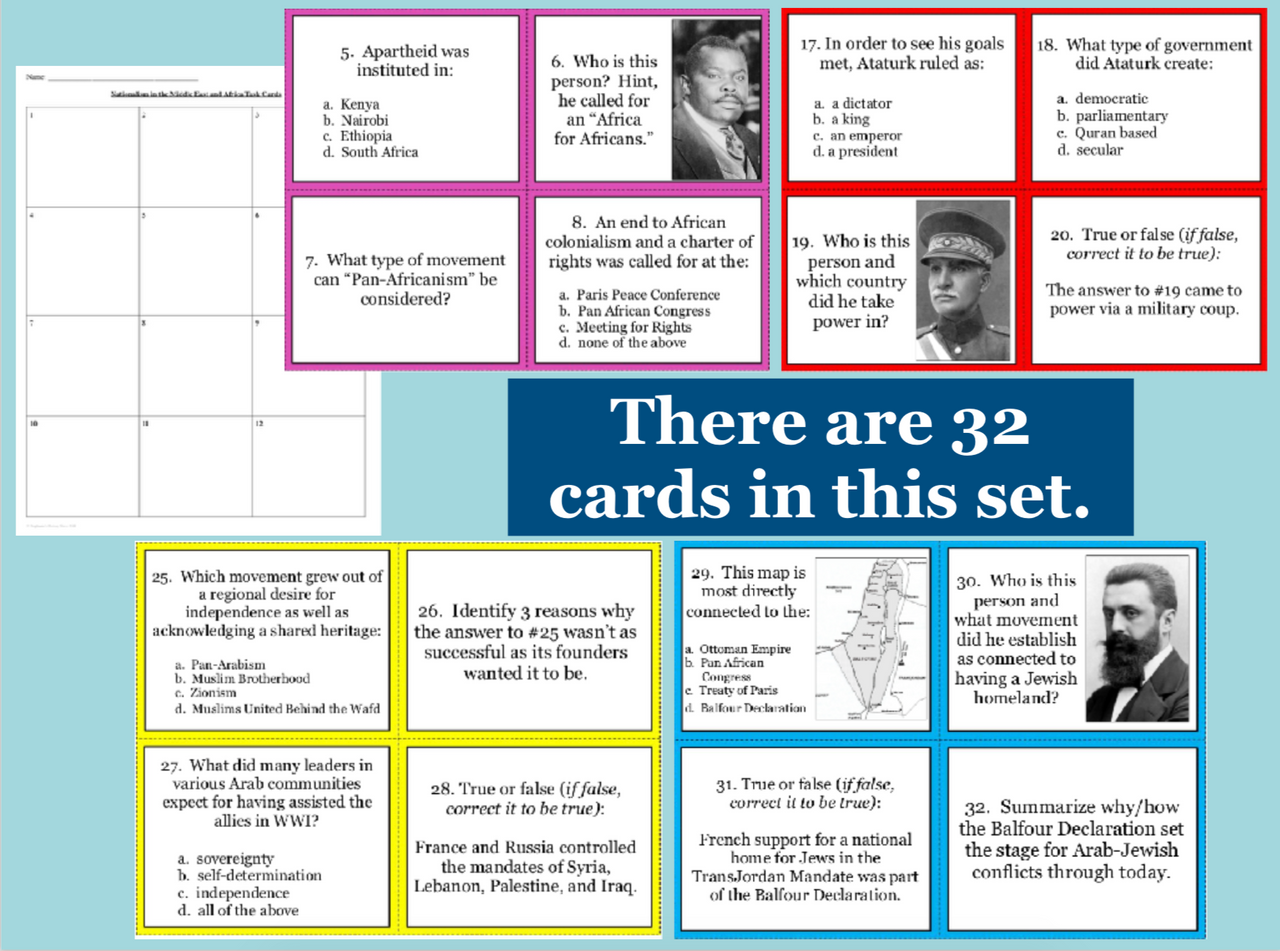 Nationalism in the Middle East and Africa Task Cards