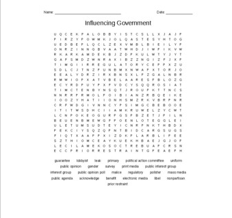 Influencing the Government Vocabulary Word Search for a Civics Course ...