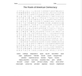 Roots of American Democracy Vocabulary Word Search for a Civics Course ...