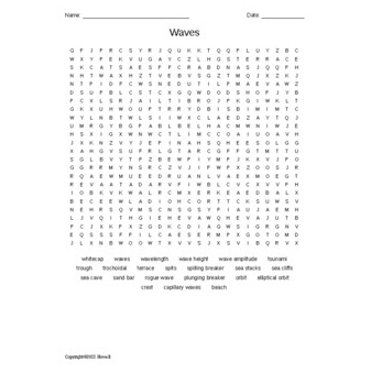 Waves Word Search for Aquatic or Marine Science - Amped Up Learning