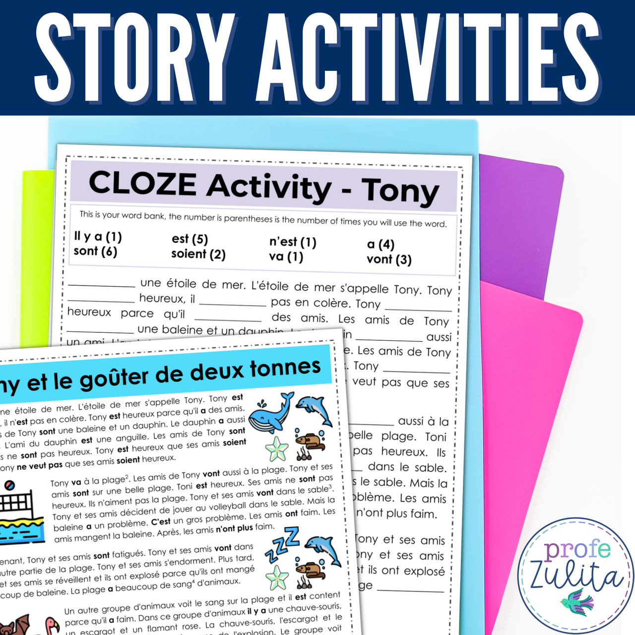 French Story Unit 7 - il y a, a, est, veut, va Comprehensible Story ...