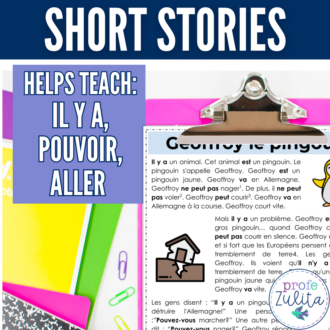 French Story Unit 3 - il y a, pouvoir, aller Comprehensible Story ...