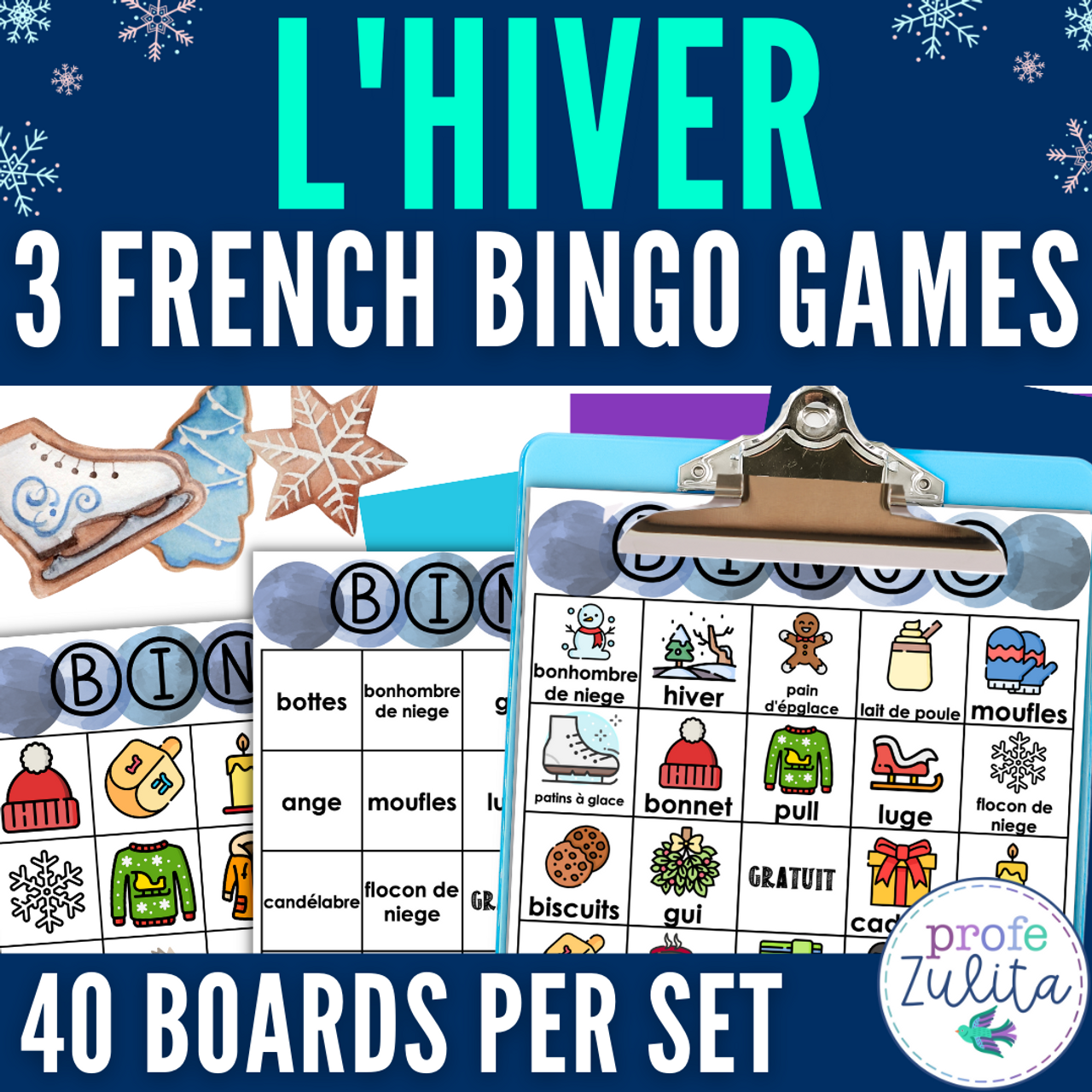 French Winter L'hiver Activity BINGO Games - Amped Up Learning