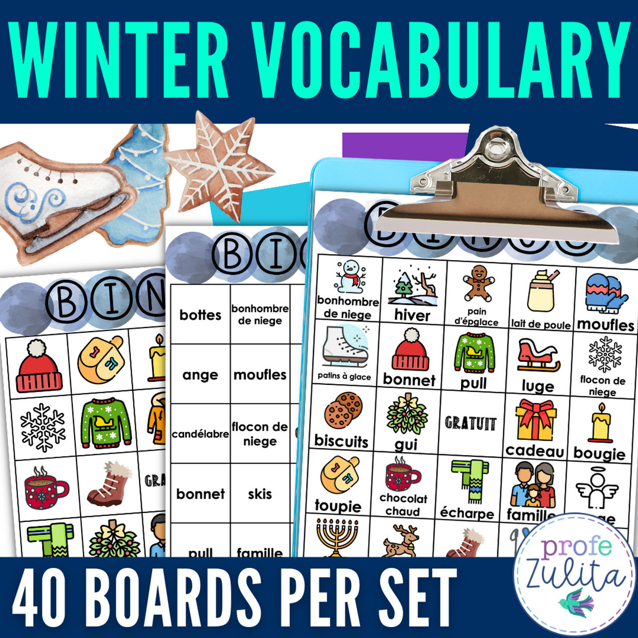 French Winter L'hiver Activity BINGO Games - Amped Up Learning