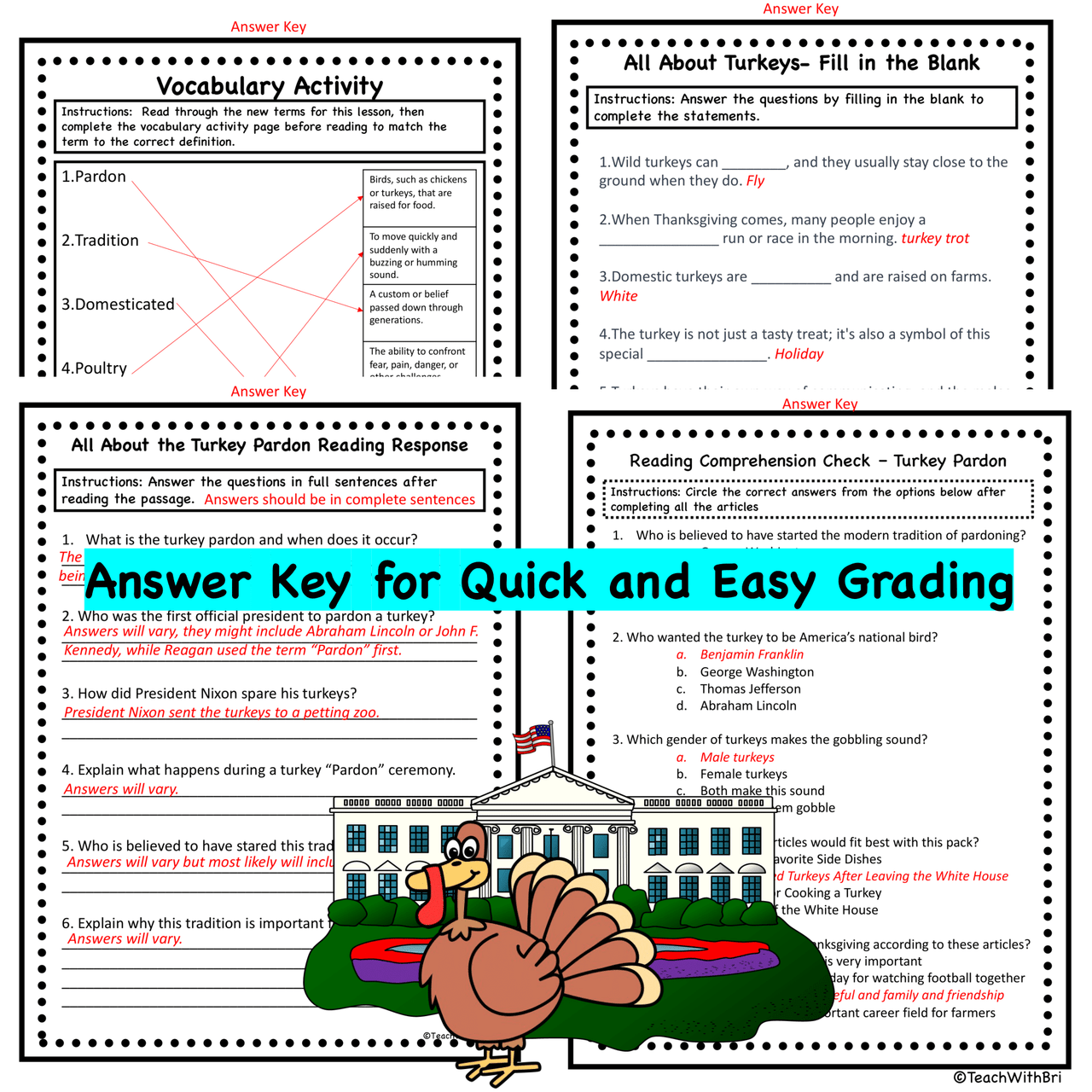 Turkey Pardon Reading Comprehension Pack