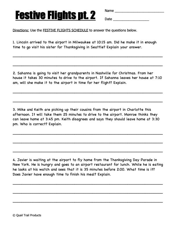Elapsed Time Worksheets | Holiday Travel