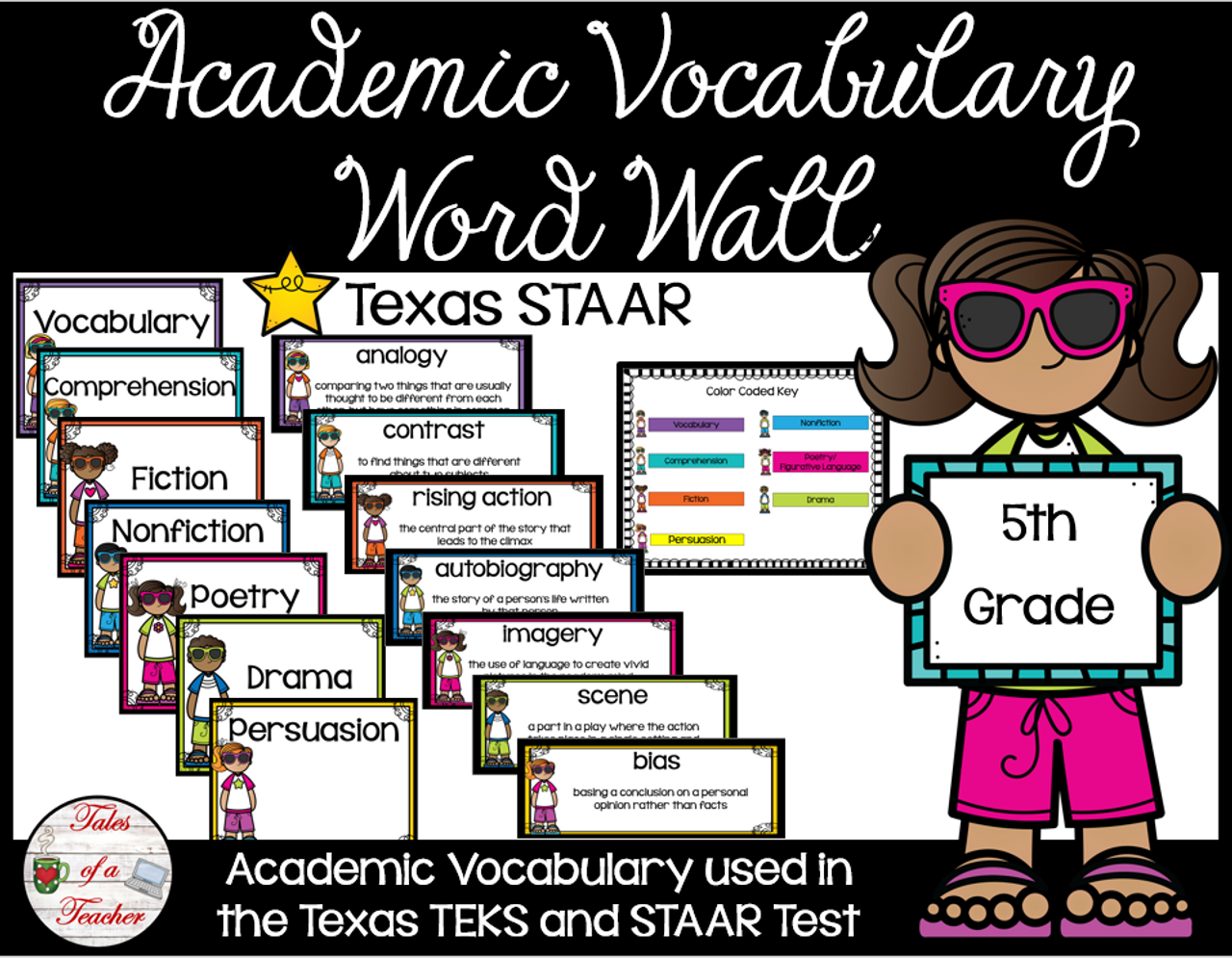 5th Grade STAAR Reading Academic Vocabulary Word Wall - Amped Up Learning