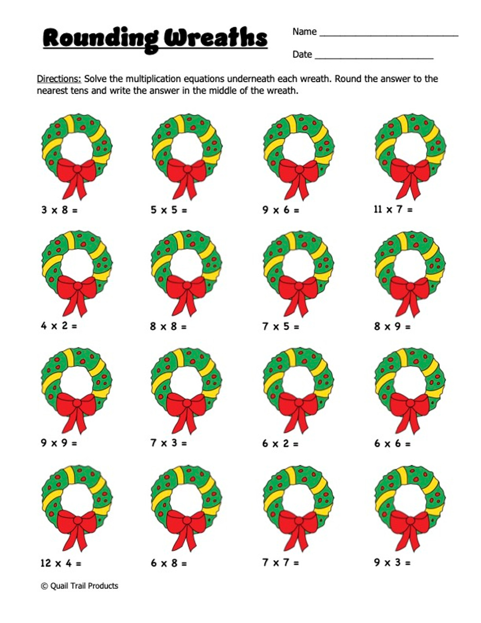Grade 3 Multiplication Worksheets | Christmas Theme