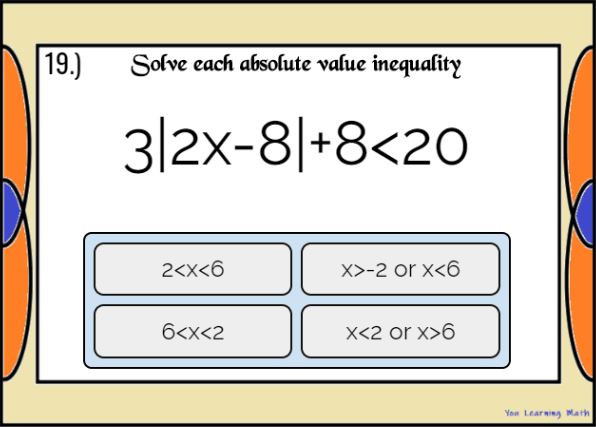 Solving and Graphing Absolute Value Inequalities: Digital BOOM Cards ...