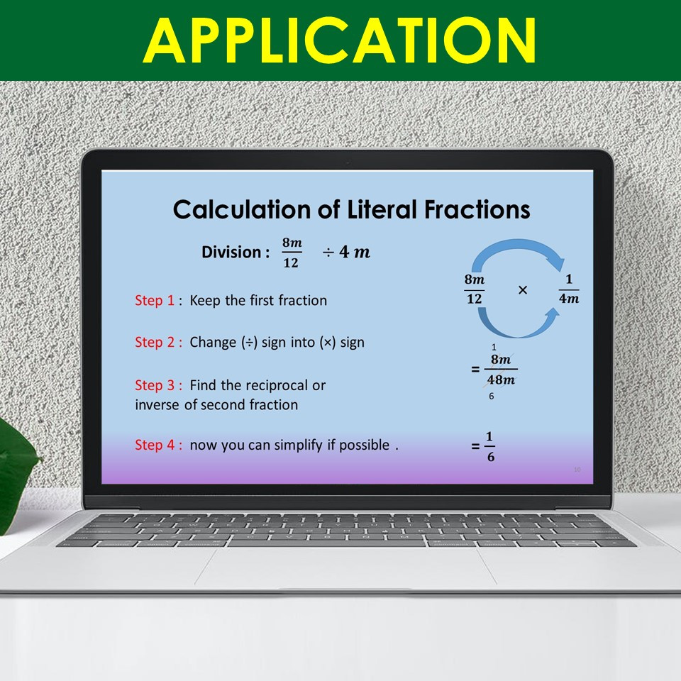 Literal fractions PowerPoint Presentation Math Lesson Middle School Algebra