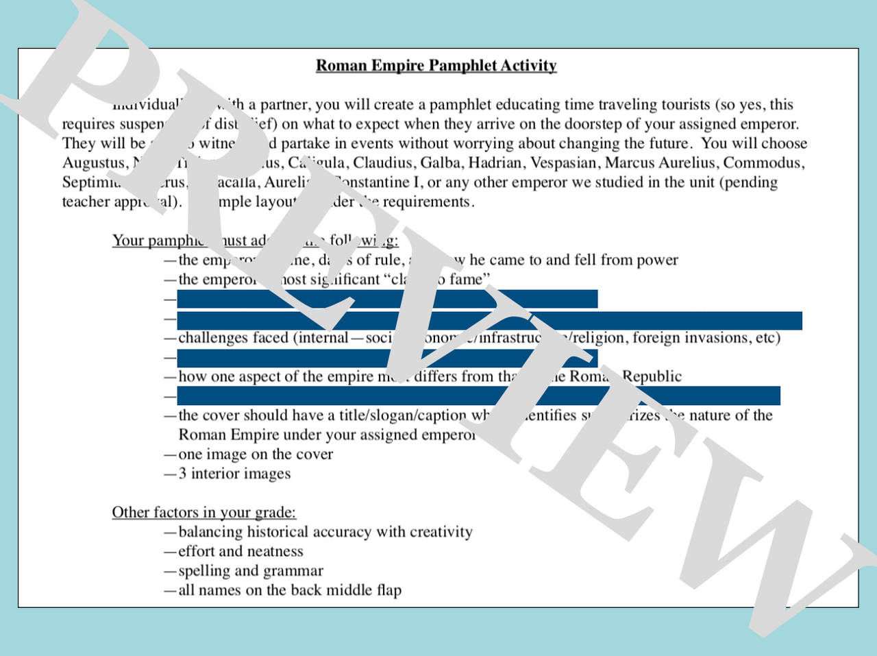 Roman Empire Pamphlet Activity