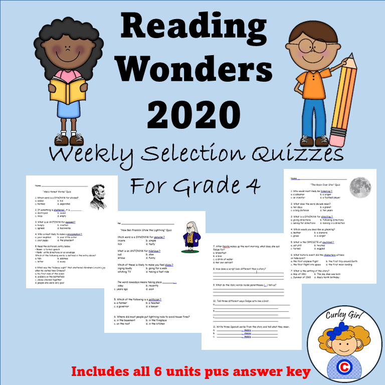 Wonders Reading 2020 Fourth Grade Weekly Selections Quiz Packet