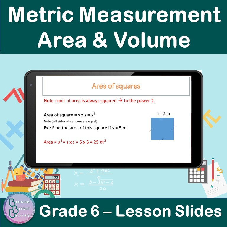 Metric Measurement Area and Volume | 6th Grade PowerPoint Lesson Slides