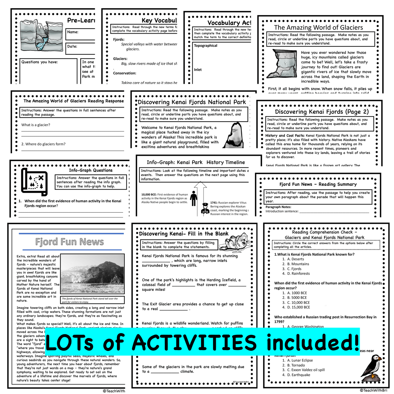 Glaciers of Kenai Fjords National Park Science and Reading Worksheet ...