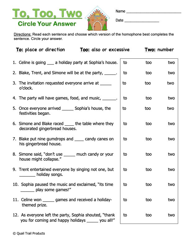 Homophone Worksheets | Christmas Holiday Theme