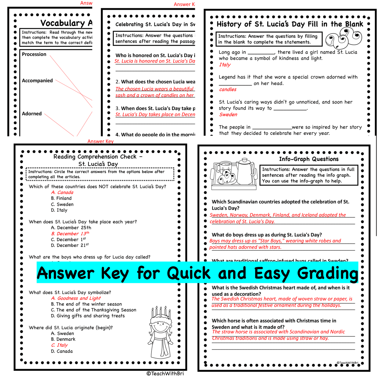 St. Lucia's Day Sweden Comprehension Activity Pack- Holidays Around the ...