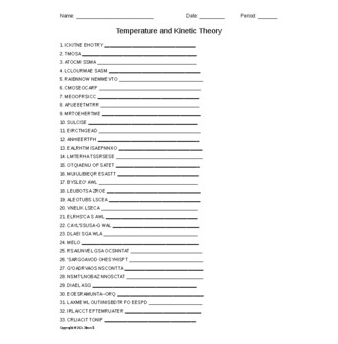 Temperature and Kinetic Theory Word Scramble for Physics - Amped Up ...