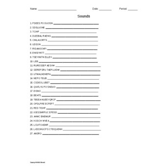 Sound Word Scramble for Physics - Amped Up Learning