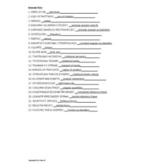 Rotational Motion Vocabulary Word Scramble for Physics - Amped Up Learning
