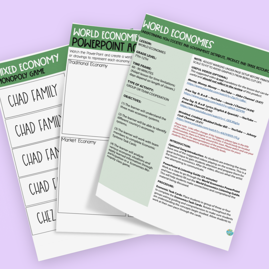 Geography: Types of Economies - Economic Systems Task Card, Monopoly ...