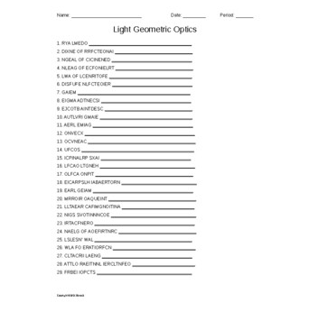 Light and Geometric Optics Vocabulary Word Scramble for Physics - Amped ...