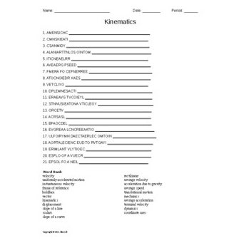 Kinematics Vocabulary Word Scramble for Physics - Amped Up Learning