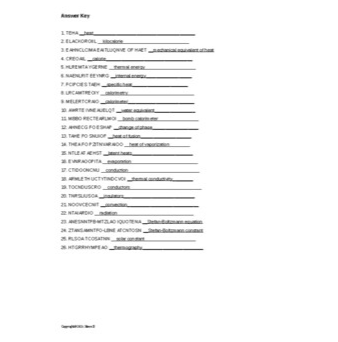 Heat Vocabulary Word Scramble for Physics - Amped Up Learning