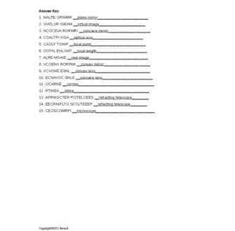 "Mirrors and Lenses" Word Scramble for Physical Science - Amped Up Learning
