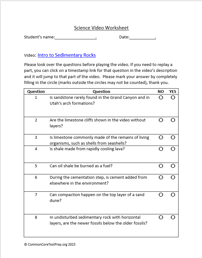 Intro to Sedimentary Rocks. Video sheet, Google Forms, Easel & more (V3)