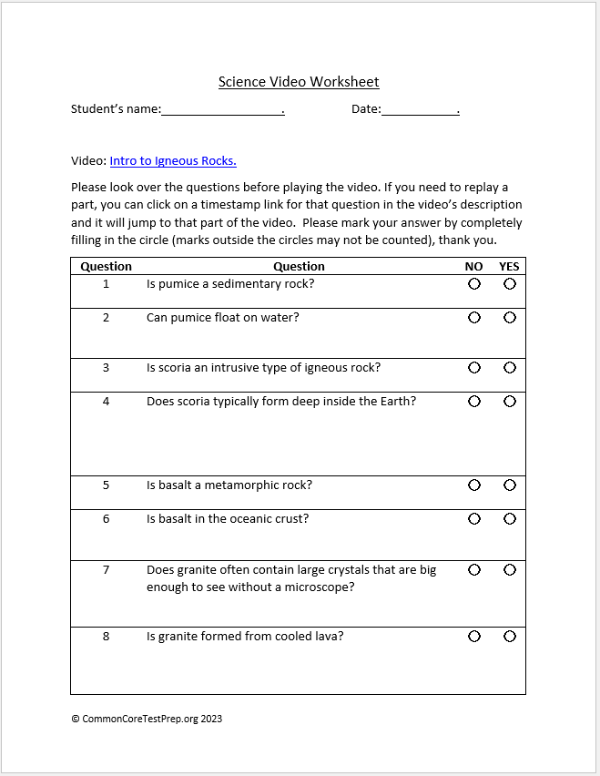 Intro to Igneous Rocks. Video sheet, Google Forms, Easel & more (V2)