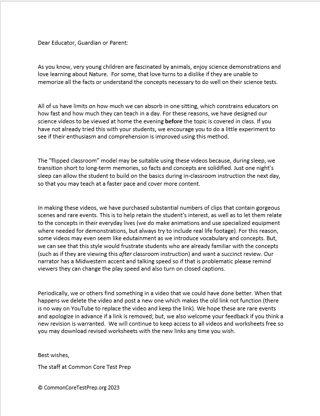 Intro to Animal Adaptive Traits, Part 2. Video sheet, Canvas, Easel ...