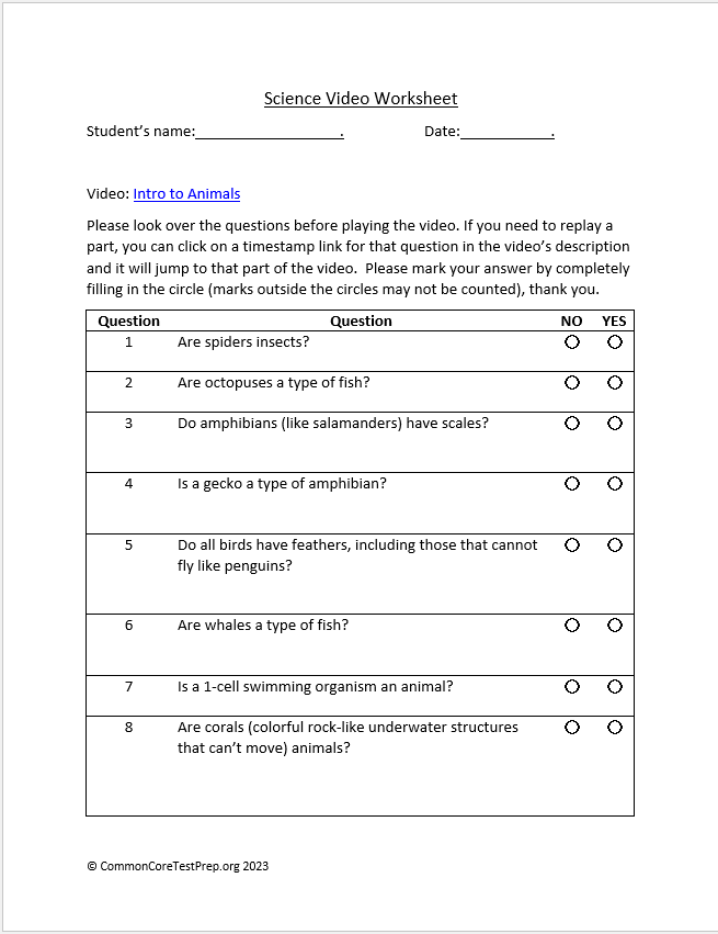 Intro to Animals. Video sheet, Google Forms, Blackboard, Canvas, Easel ...