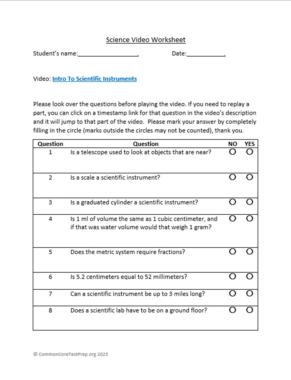 Intro To Scientific Instruments. Video sheet, Google Forms, Easel ...