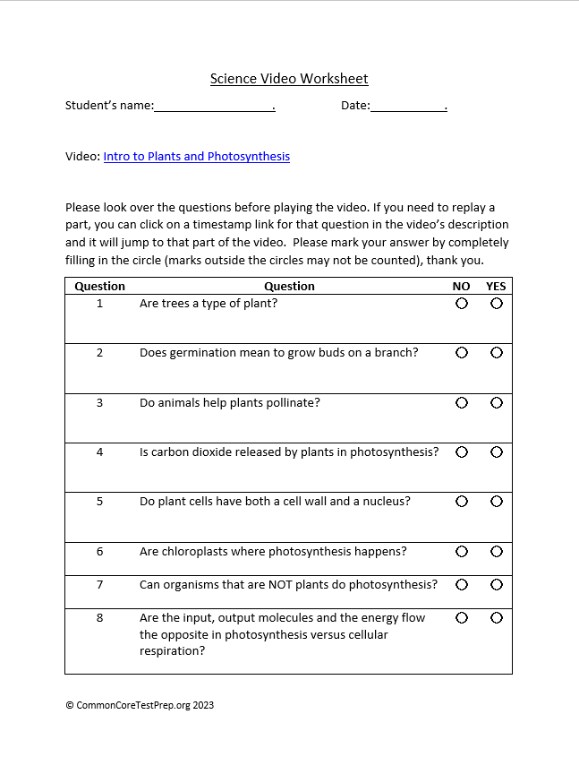 Intro to Plants and Photosynthesis. Video sheet, Google Forms, Easel ...