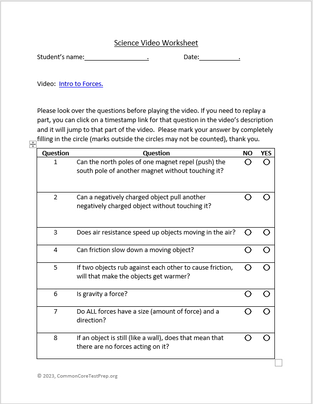 Intro To Forces. Video sheet, Google Forms, Blackboard, Canvas, Easel ...