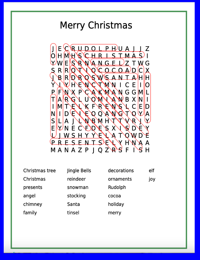 MERRY CHRISTMAS: FREE WORD SEARCH WITH ANSWER KEY
