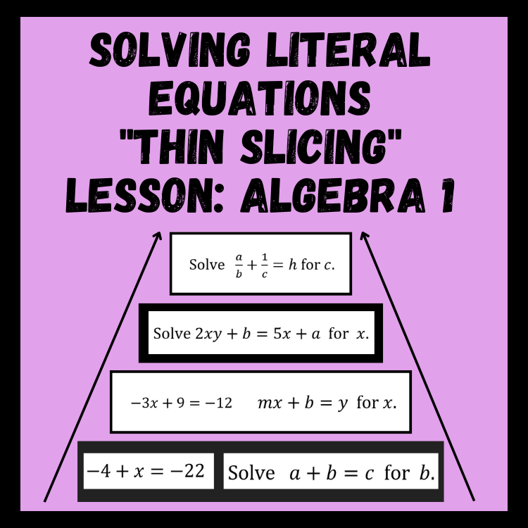 Solving Literal Equations Thin Slicing Lesson - Algebra 1