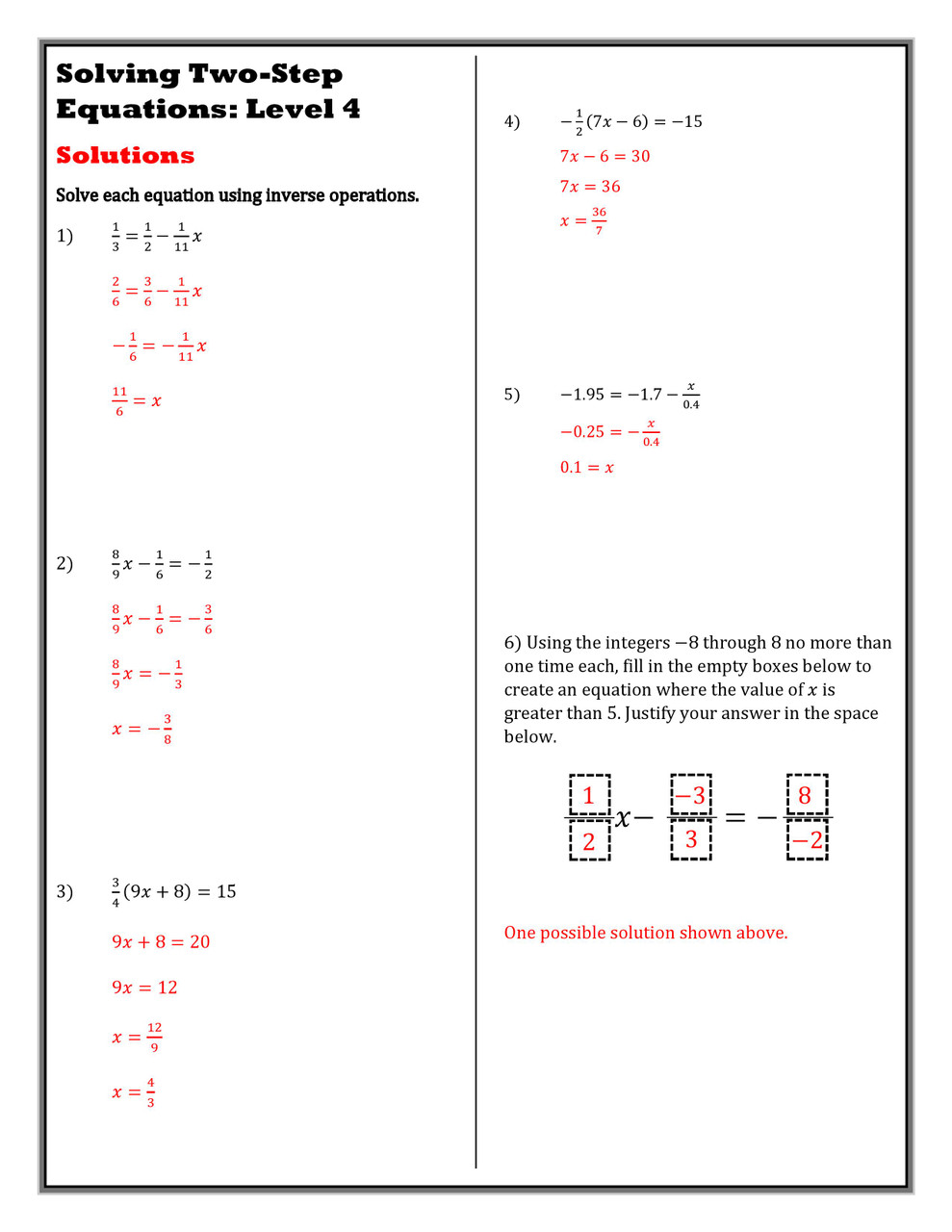 Level Ups: Grade 7 Solving Two-Step Equations