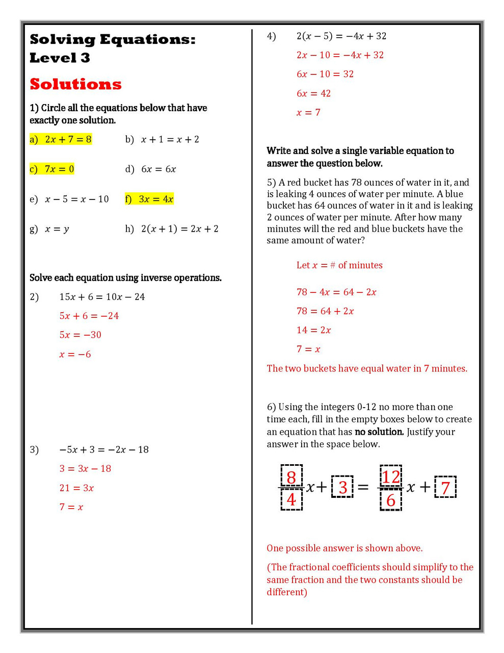 Level Ups: Solving Single Variable Equations 8th Grade Math