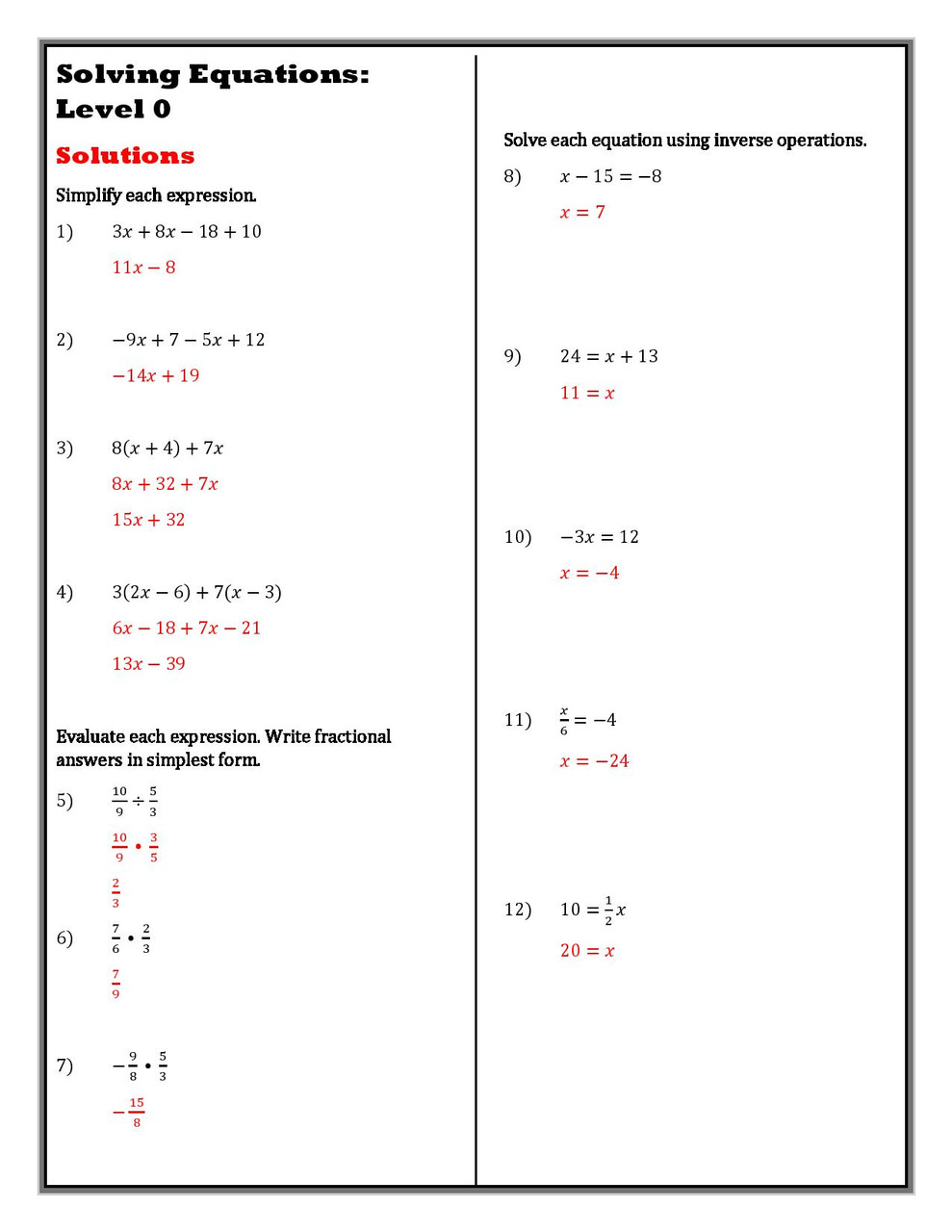 Level Ups: Solving Single Variable Equations 8th Grade Math