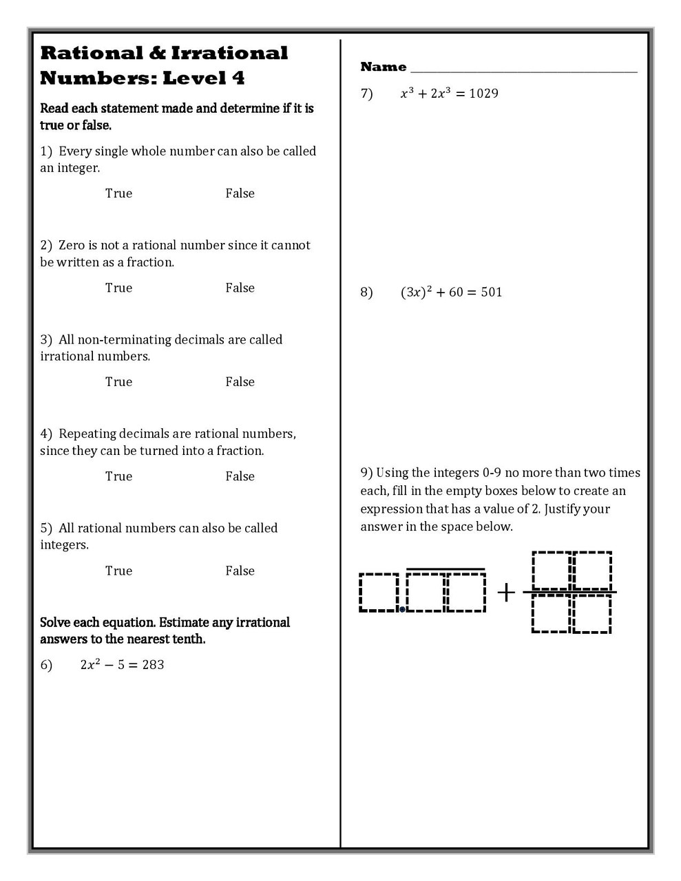 Level Ups: Rational & Irrational Numbers 8th Grade Math