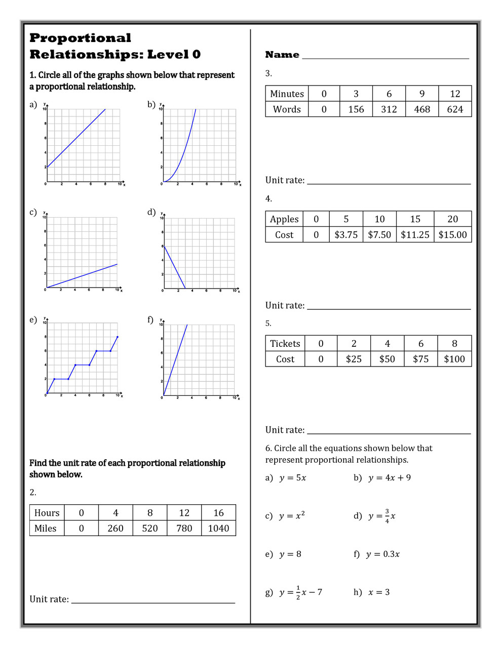 Level Ups: Proportional Relationships 8th Grade