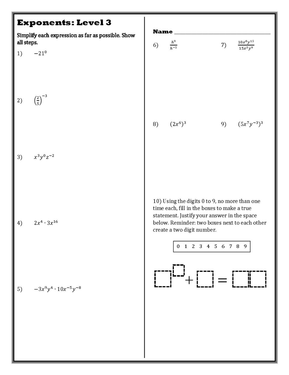 Level Ups: Integer Exponents 8th Grade Math