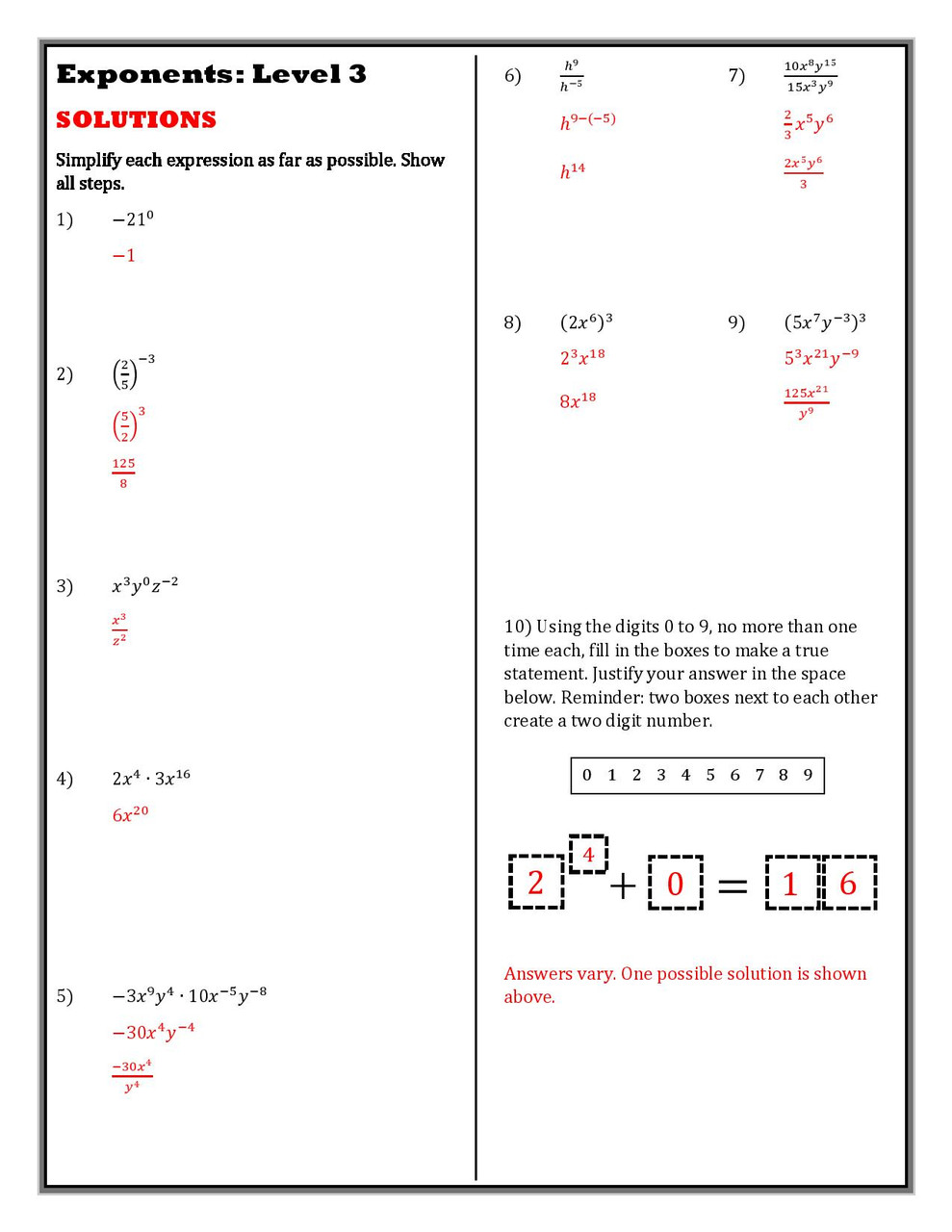 Level Ups: Integer Exponents 8th Grade Math