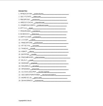 Nemertines and Nematodes Word Scramble for Invertebrate Biology - Amped ...
