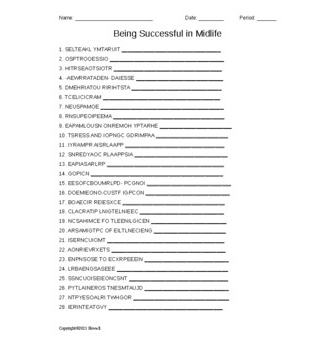 Success in Midlife Word Scramble for Human Development - Amped Up Learning